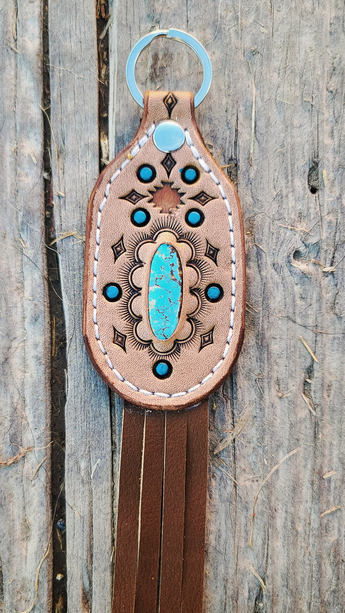 Turquoise inlay keychain – JL Custom Leather and Beadwork