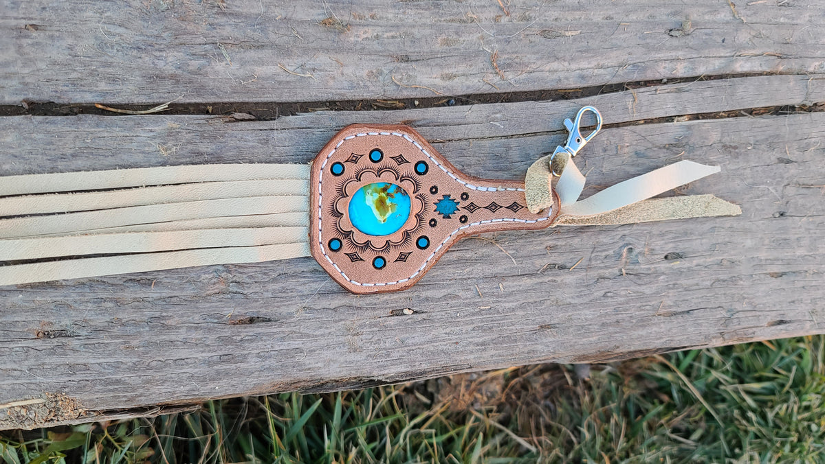 Turquoise inlay keychain – JL Custom Leather and Beadwork
